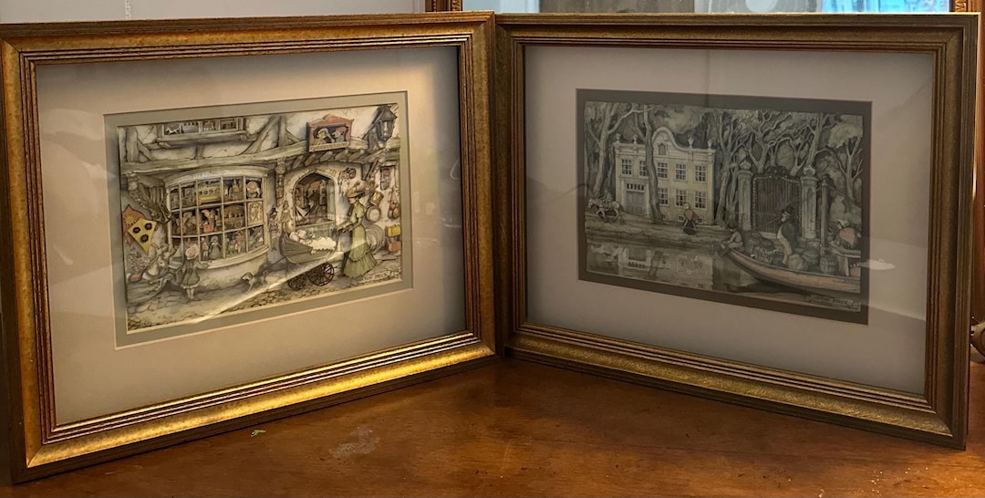 Anton Pieck Street Scene Hand Cut Paper Framed 3D Shadow Boxes, Set of ...