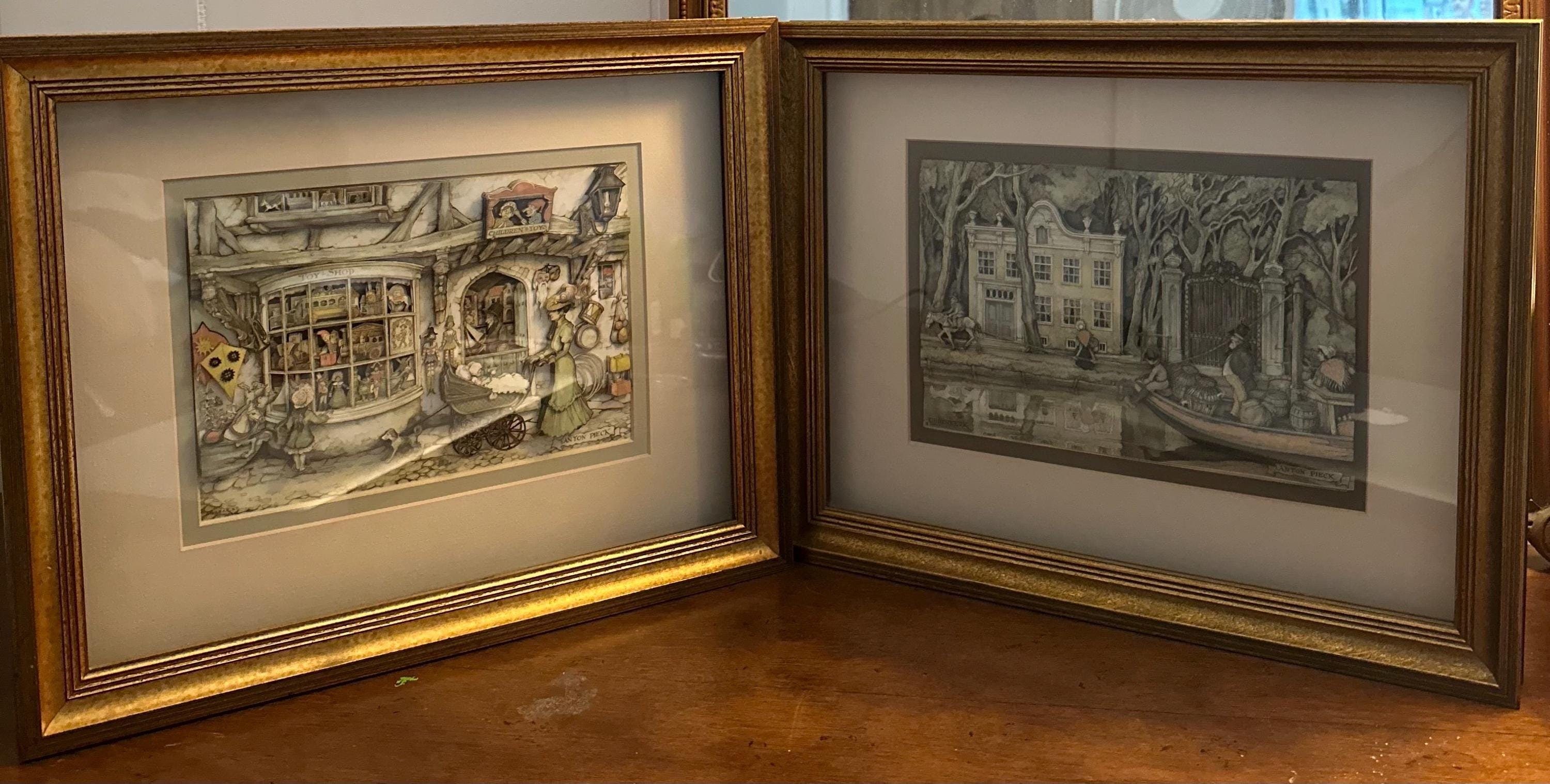 Anton Pieck Street Scene Hand Cut Paper Framed 3D Shadow Boxes, Set of ...