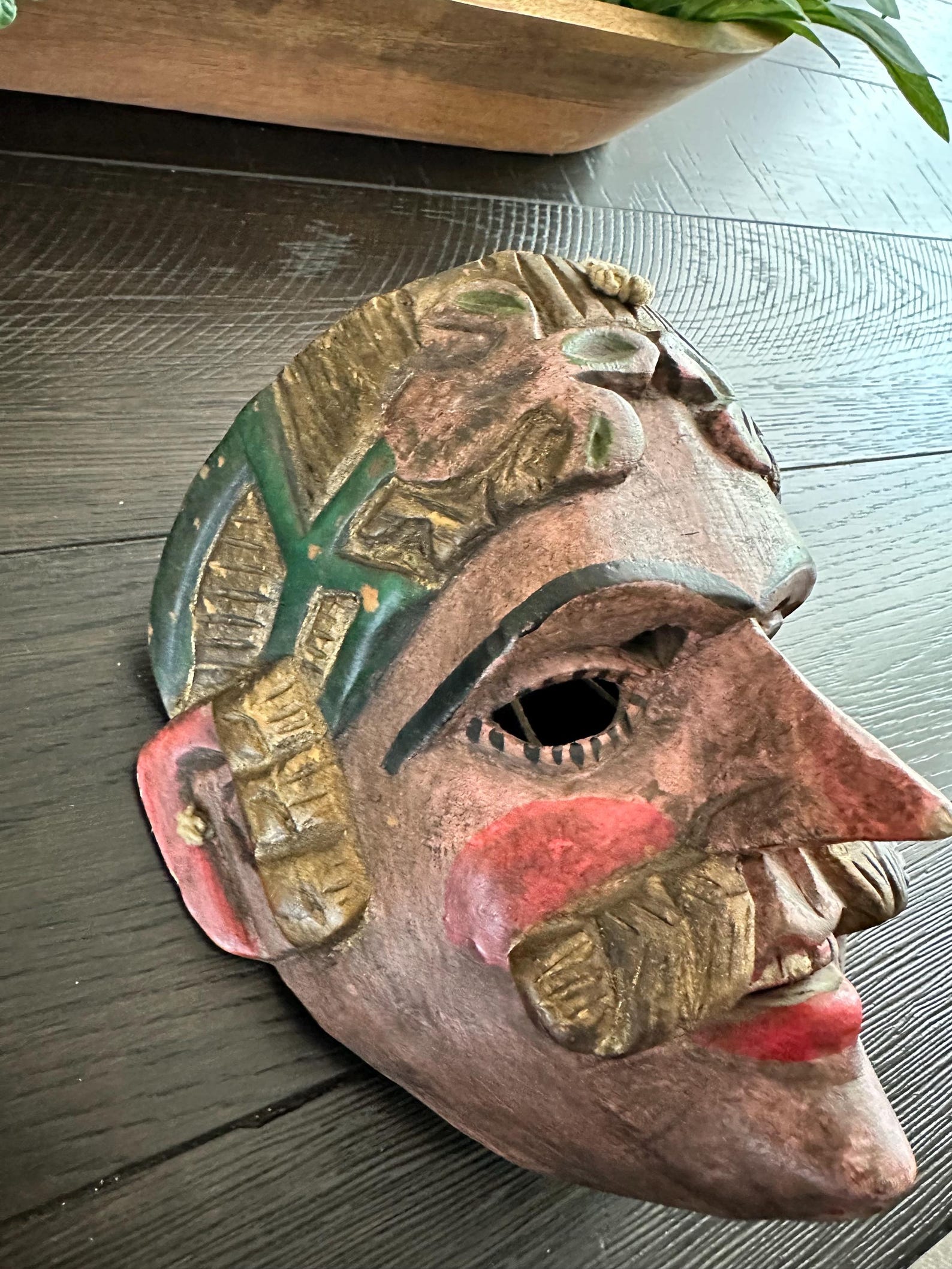 Guatemalan Folk Art Mask 1950s Red, Green Pointy Nosed Man With a ...