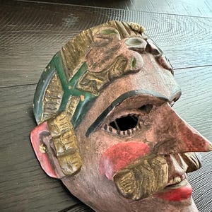 Guatemalan Folk Art Mask 1950s Red, Green Pointy Nosed Man With a ...