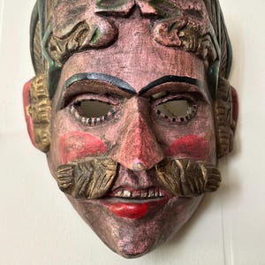 Guatemalan Folk Art Mask 1950s Red, Green Pointy Nosed Man With a ...