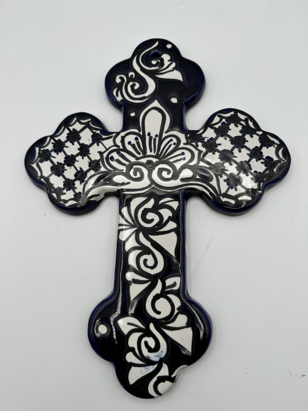 Handmade Mexican Ceramic Cross – Colorful Folk Art Wall Hanging ...