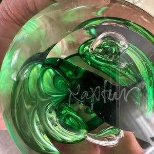 Vintage Green and Clear Paperweight Signed by Michelle Kaptur, Clear ...