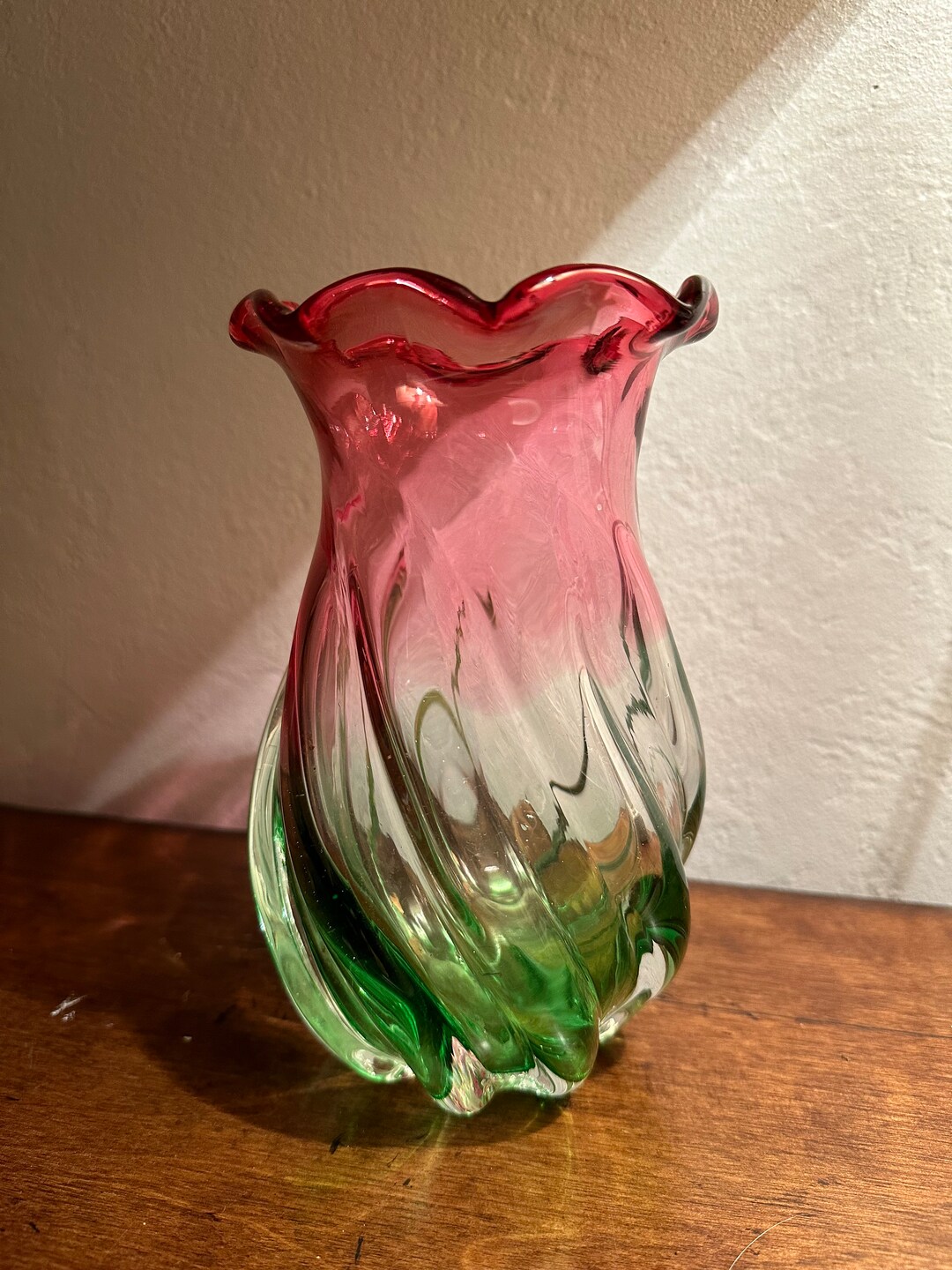 Teleflora 7.5 Vase Cranberry Pink Green Swirl Glass - Etsy