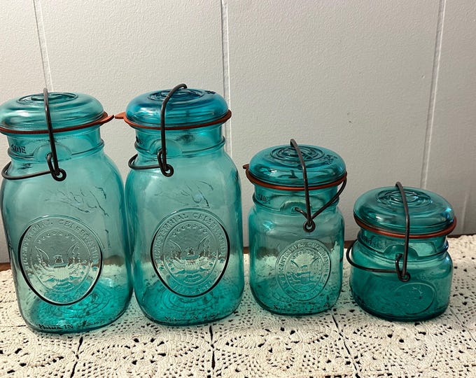 Vintage Teal Aqua Ball Ideal Mason Jar Bicentennial Eagle W/wire Bail ...