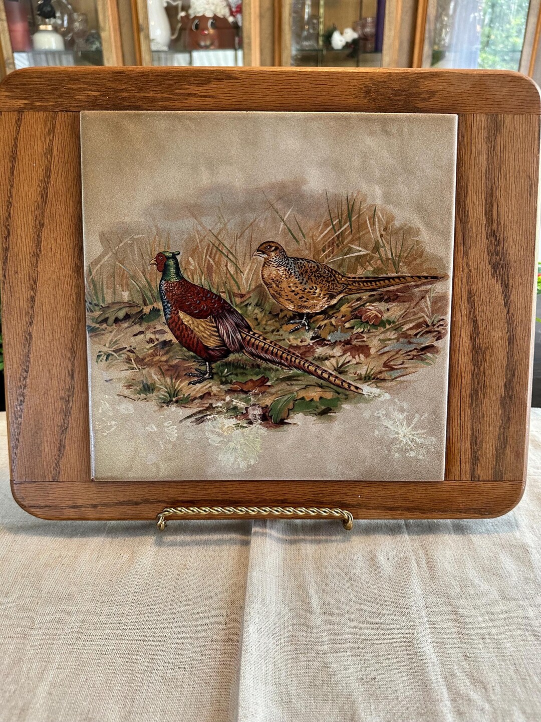 Pheasant Quail Tile Hot Plate Oak Frame Trivet Quail, Pheasant Birds ...