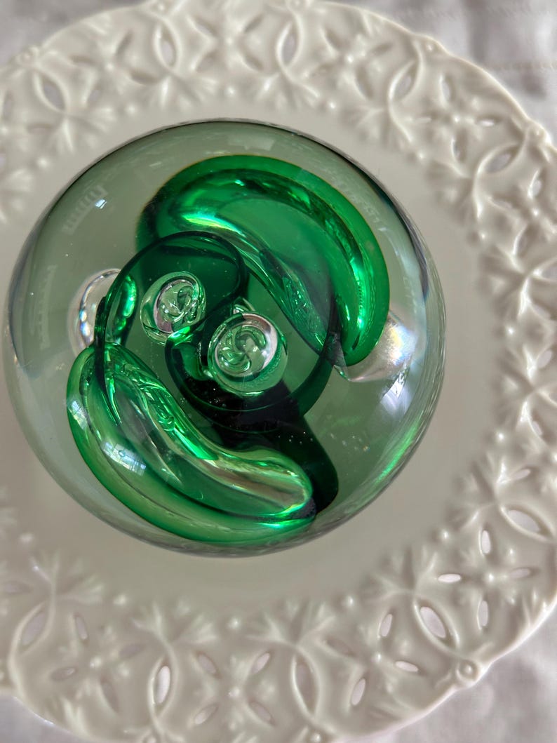 Vintage Green and Clear Paperweight Signed by Michelle Kaptur, Clear ...