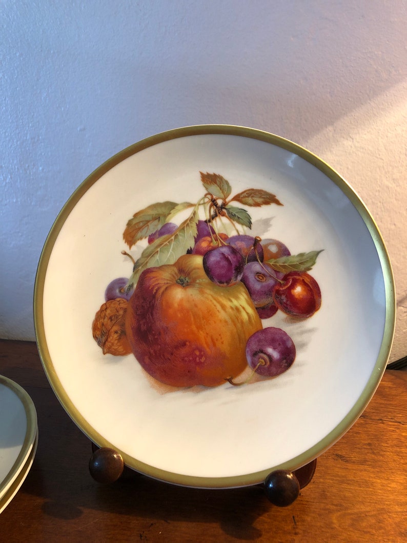 Orchard Fruit Plates Set of 9, 8 Inch Gold Trim Germany Sargent Grapes ...