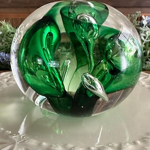Vintage Green and Clear Paperweight Signed by Michelle Kaptur, Clear ...