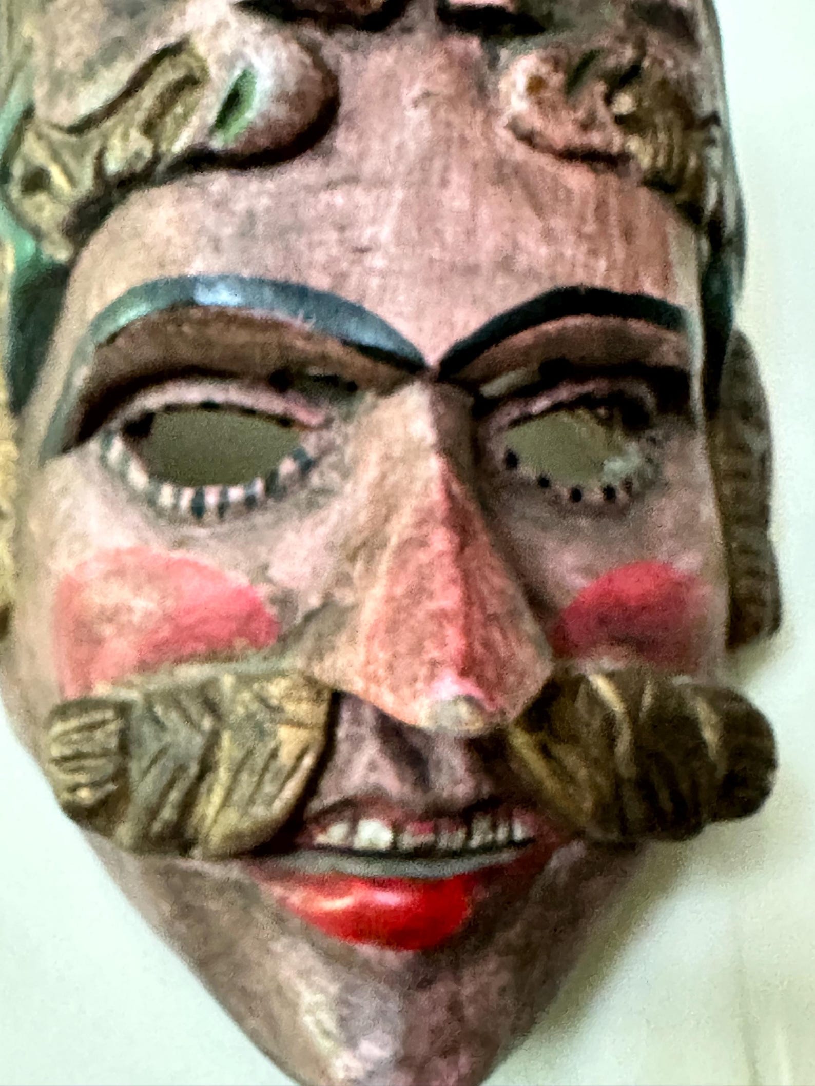 Guatemalan Folk Art Mask 1950s Red, Green Pointy Nosed Man With a ...