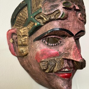 Guatemalan Folk Art Mask 1950s Red, Green Pointy Nosed Man With a ...