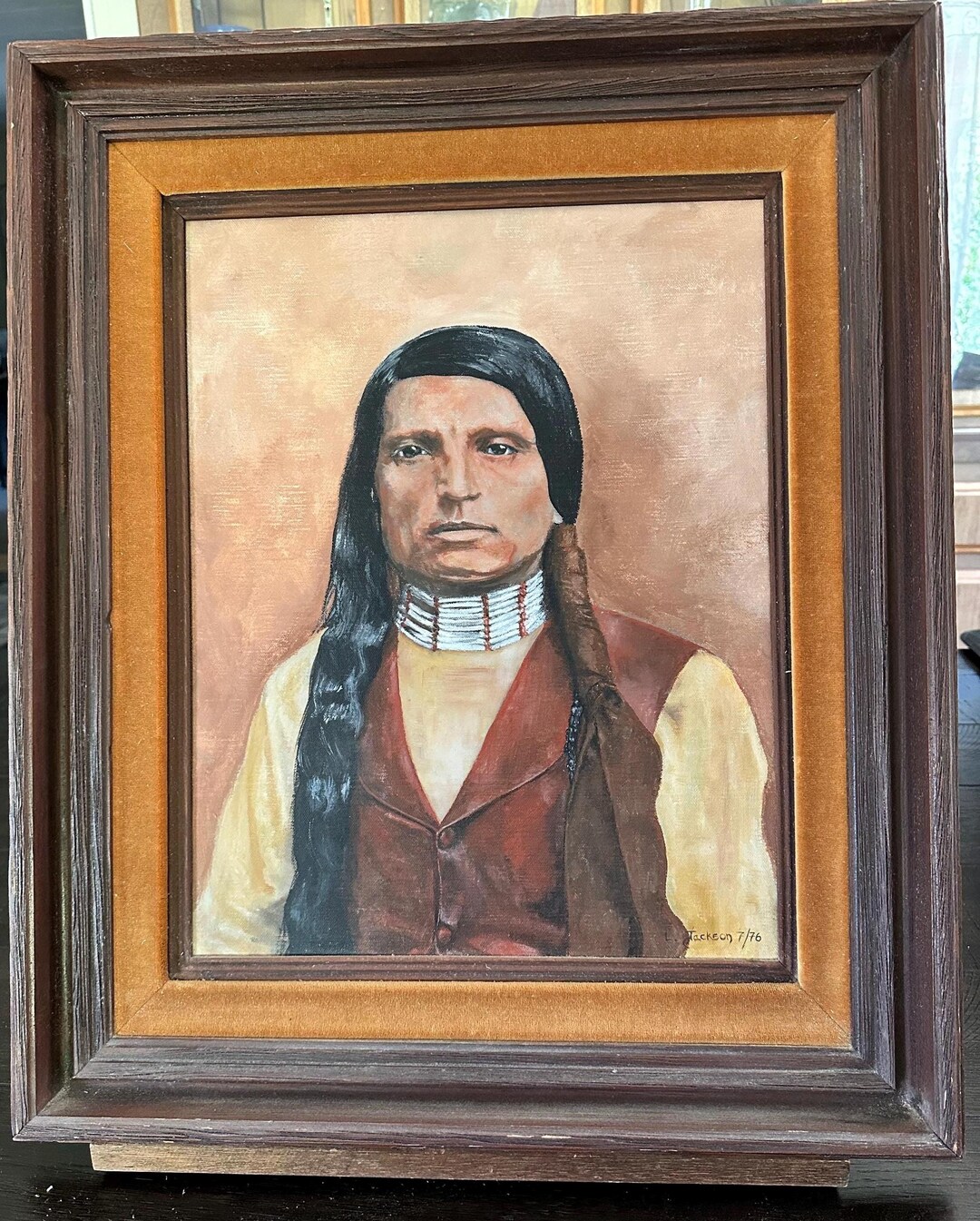 Vintage 1970’s Acrylic Native American Painting Framed of Ungloghe-luta ...