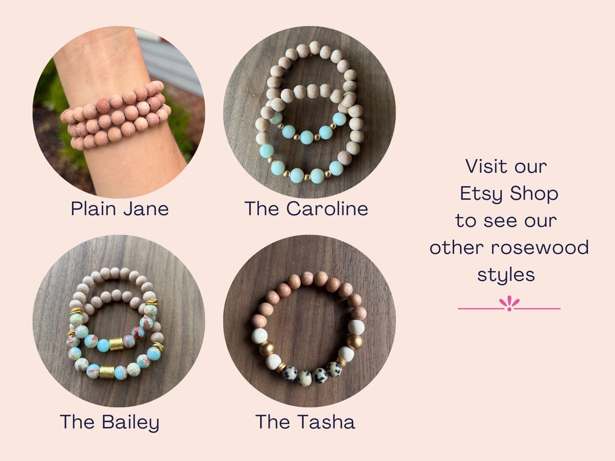 The Kayla Bracelet • Natural Pink Aventurine & Rosewood Beaded Stretch ...