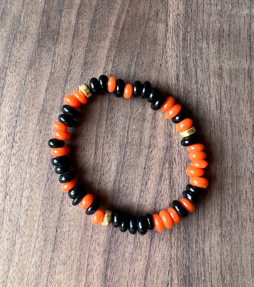 Hocus Pocus Bracelet Black and Orange Glass Java Beaded Stretch ...