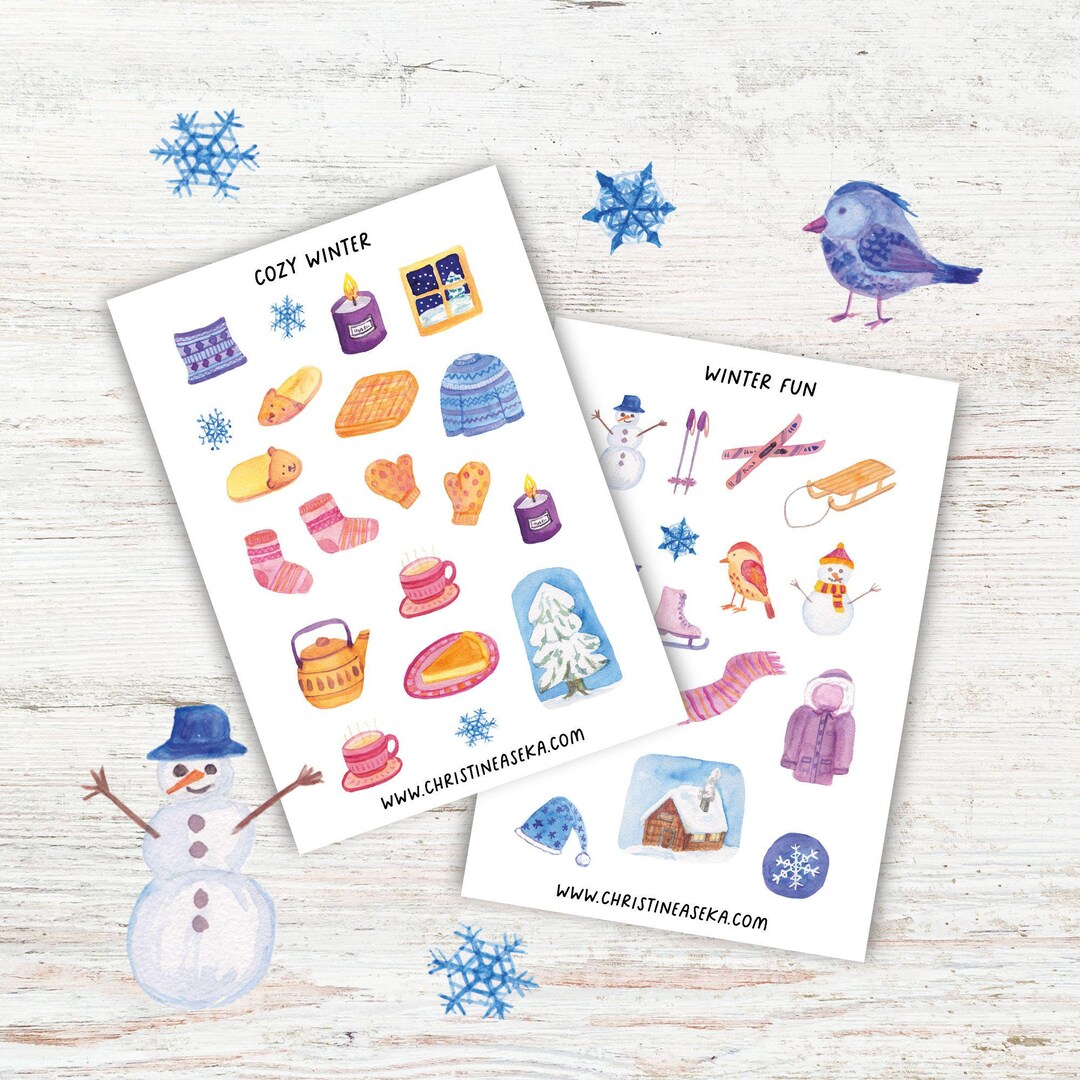 Watercolor Winter Sticker Sheet Bundle: Cozy & Fun Planner Stickers - Etsy