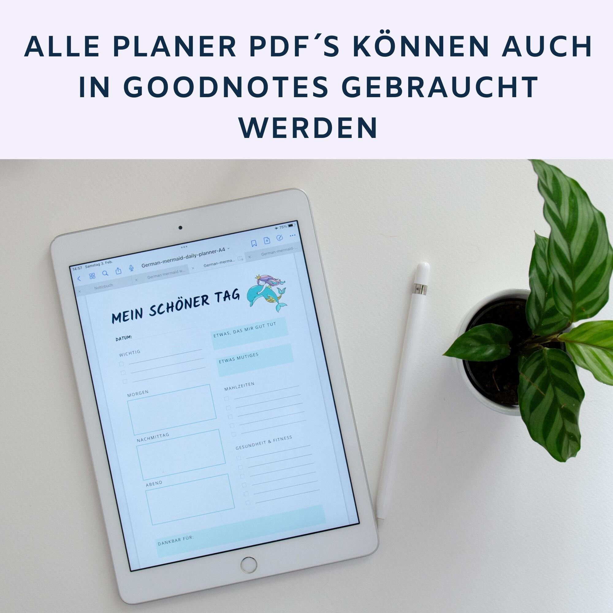 German Printable Family Planner With Cute Mermaid Design, Landscape A4 ...