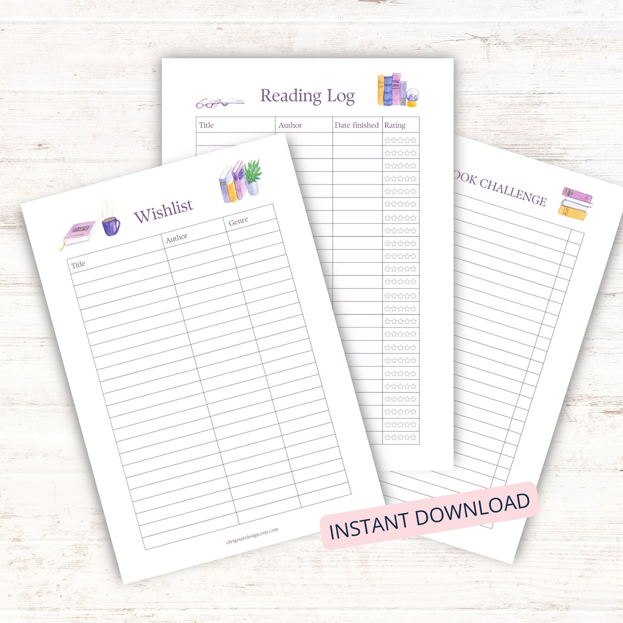 Reading Tracker Bundle and Bookshelf, Reading Journal, Colorful Book ...