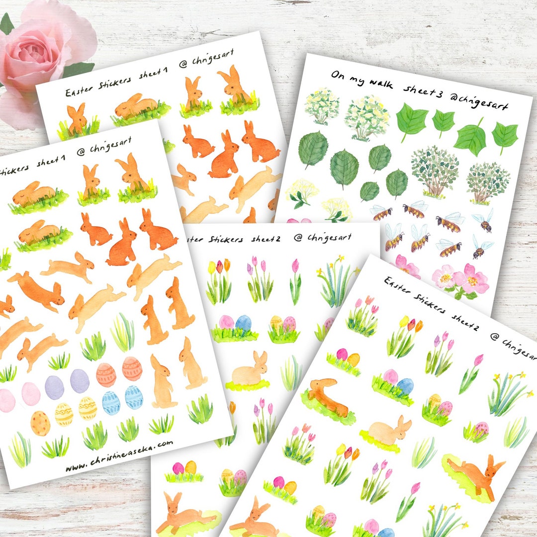 Easter Spring Sticker Pack Watercolor, Spring Sticker Sheets Bundle ...