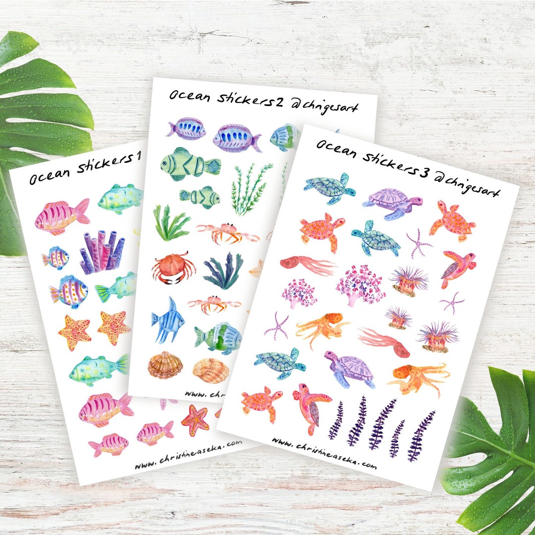 Sticker Sheet Bundle Ocean, Fish Stickers, Underwater World, Seashells ...