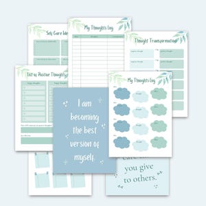 Self Care Planner, Mental Health Journal, Mood Tracker With Soft Green ...