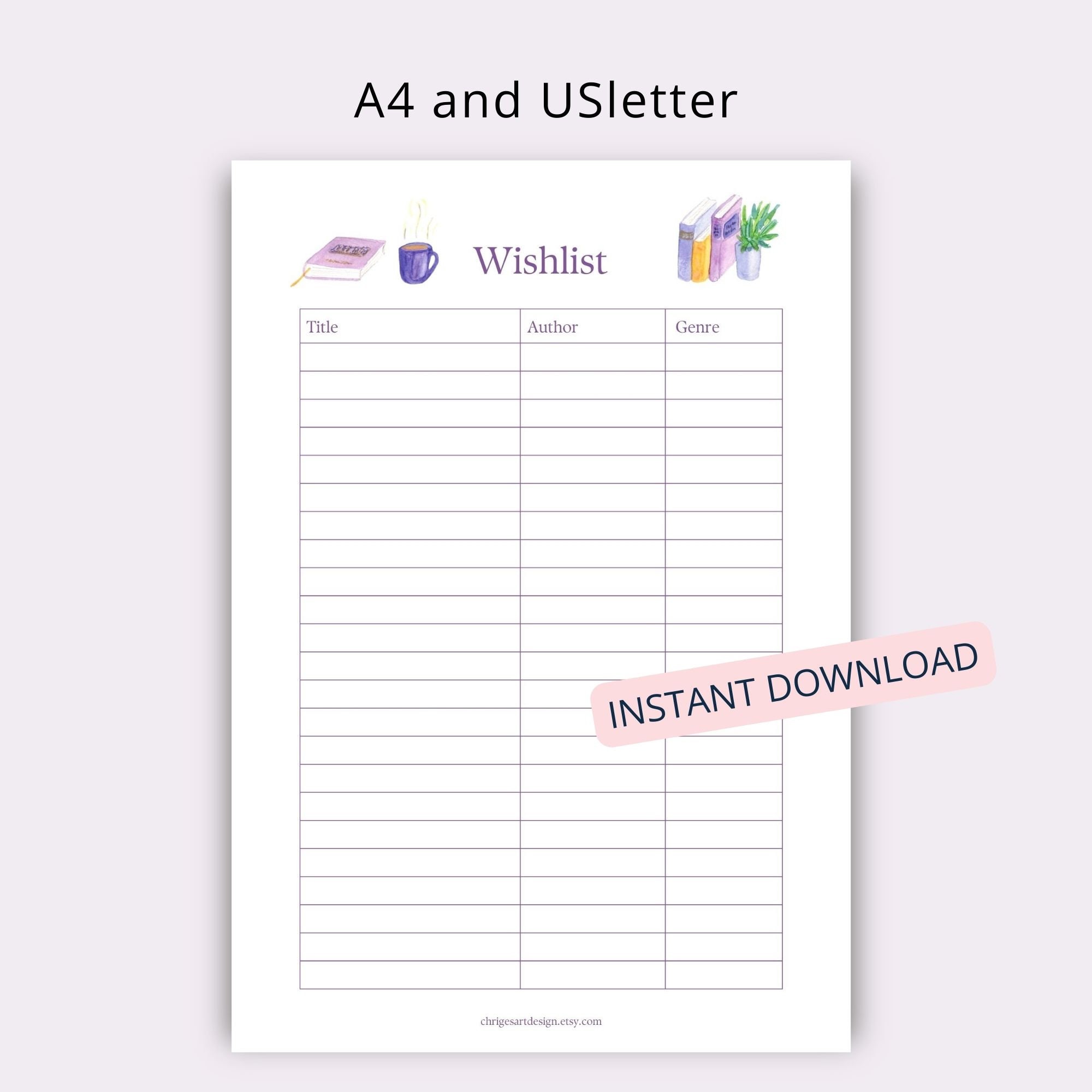 Book Wishlist, Printable Reading Tracker, Book Shopping List, Instant ...