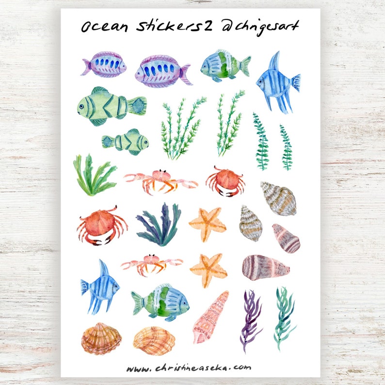 Ocean Stickers, Fish Sticker Sheet, Underwater World, Seashells, Crabs ...