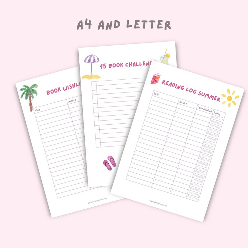 Summer Reading Tracker Bundle, Cute Reading Journal, Colorful Printable ...