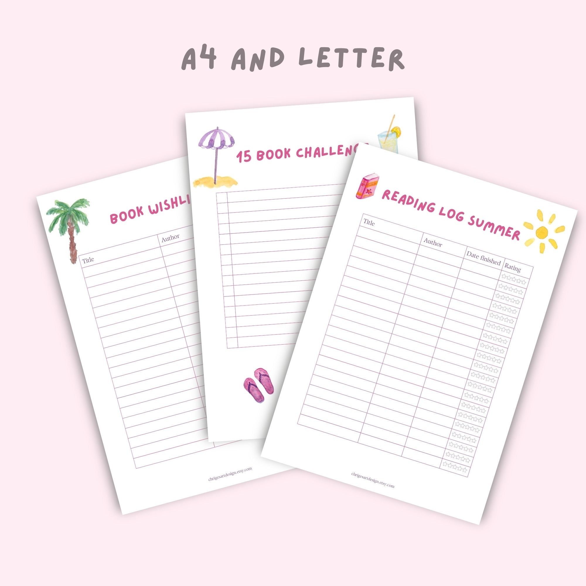 Summer Reading Tracker Bundle, Cute Reading Journal, Colorful Printable ...