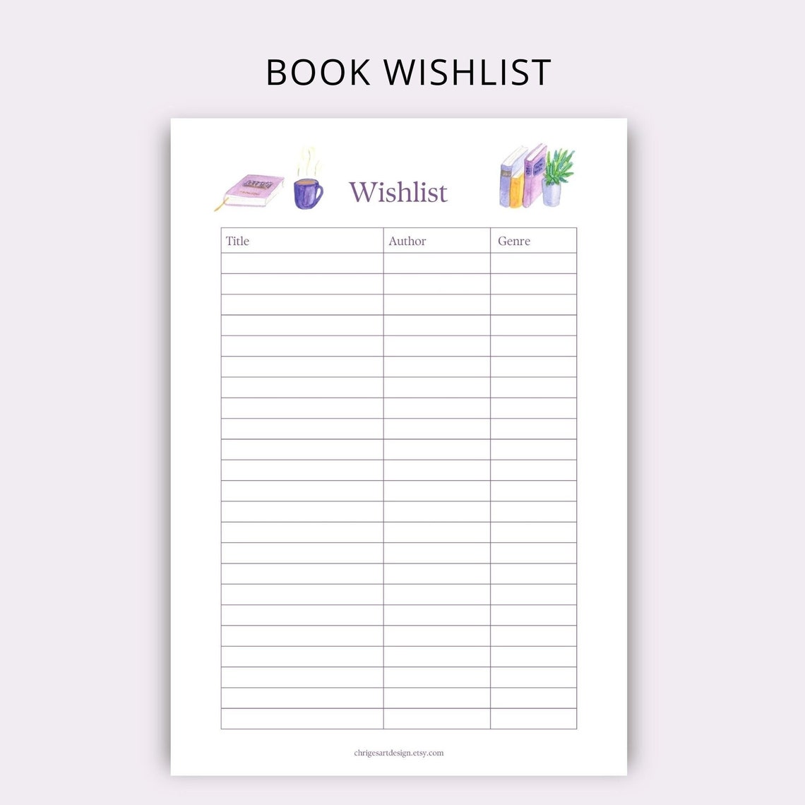 Book Wishlist, Printable Reading Tracker, Book Shopping List, Instant ...
