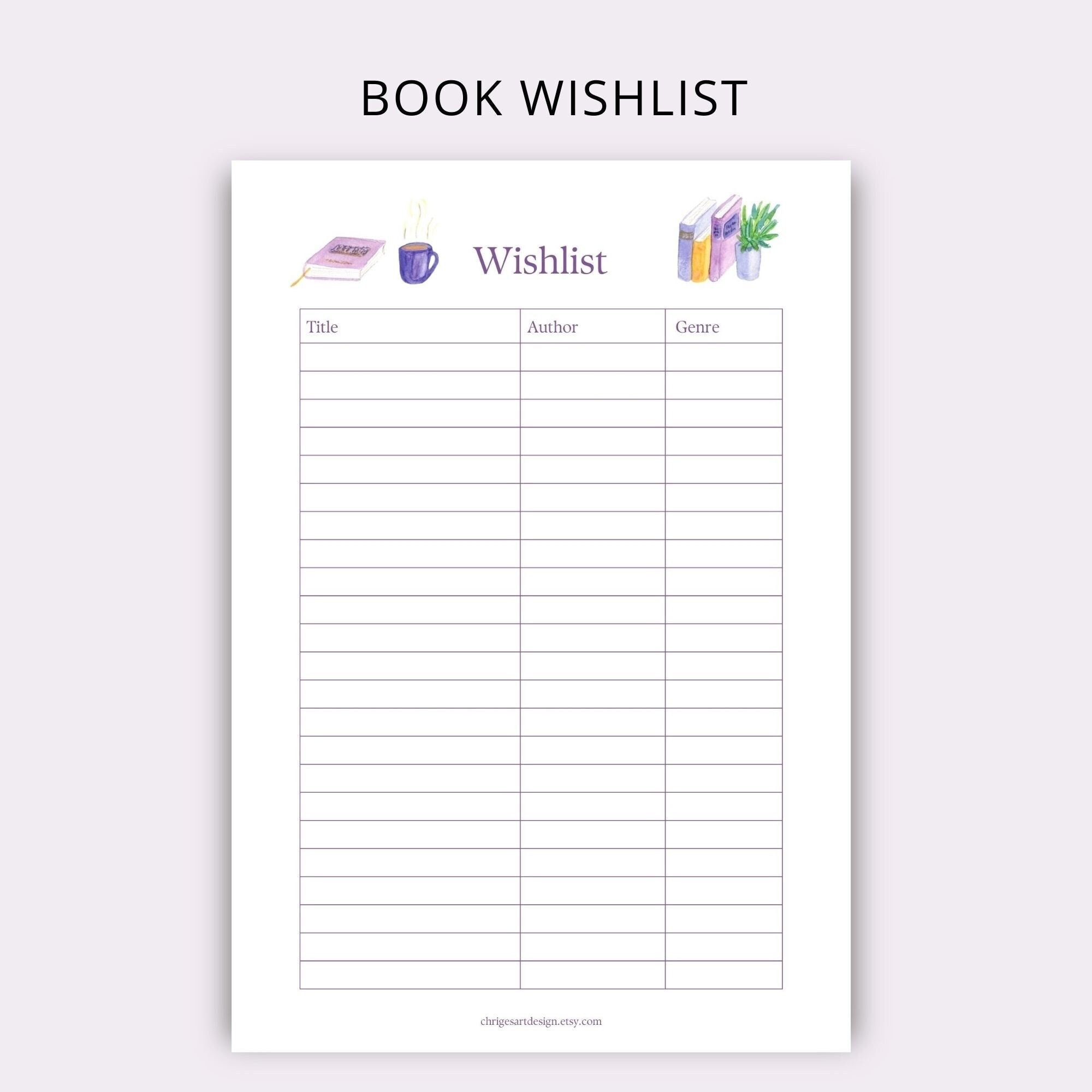 Book Wishlist, Printable Reading Tracker, Book Shopping List, Instant ...