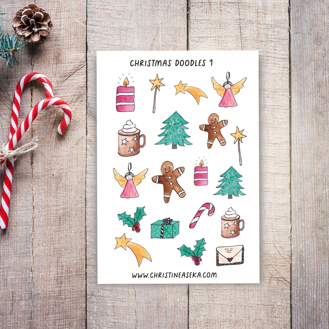 Cute Christmas Doodles Sticker Sheet, Cozy Christmas, Journal Stickers ...