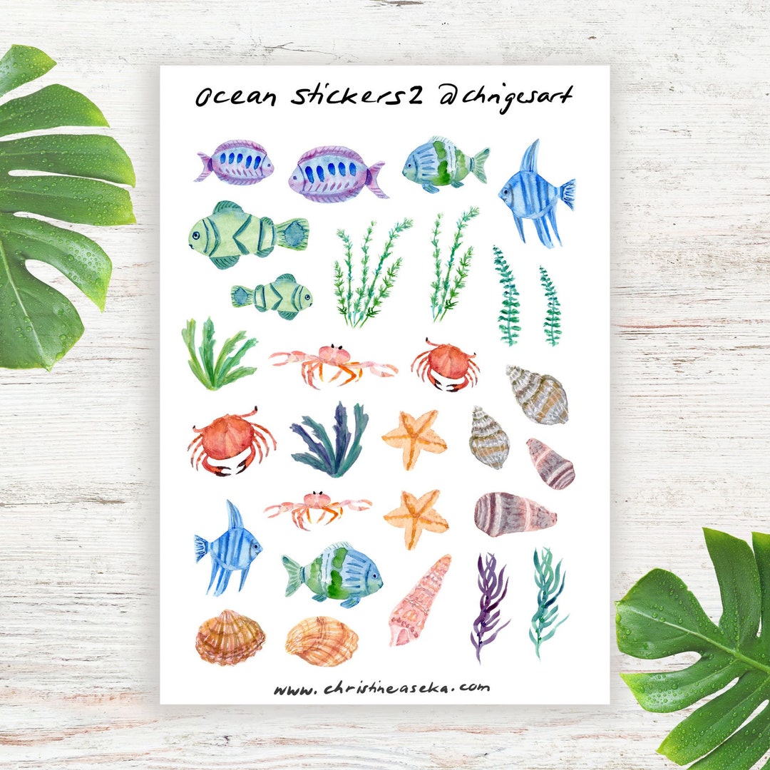 Ocean Stickers, Fish Sticker Sheet, Underwater World, Seashells, Crabs ...