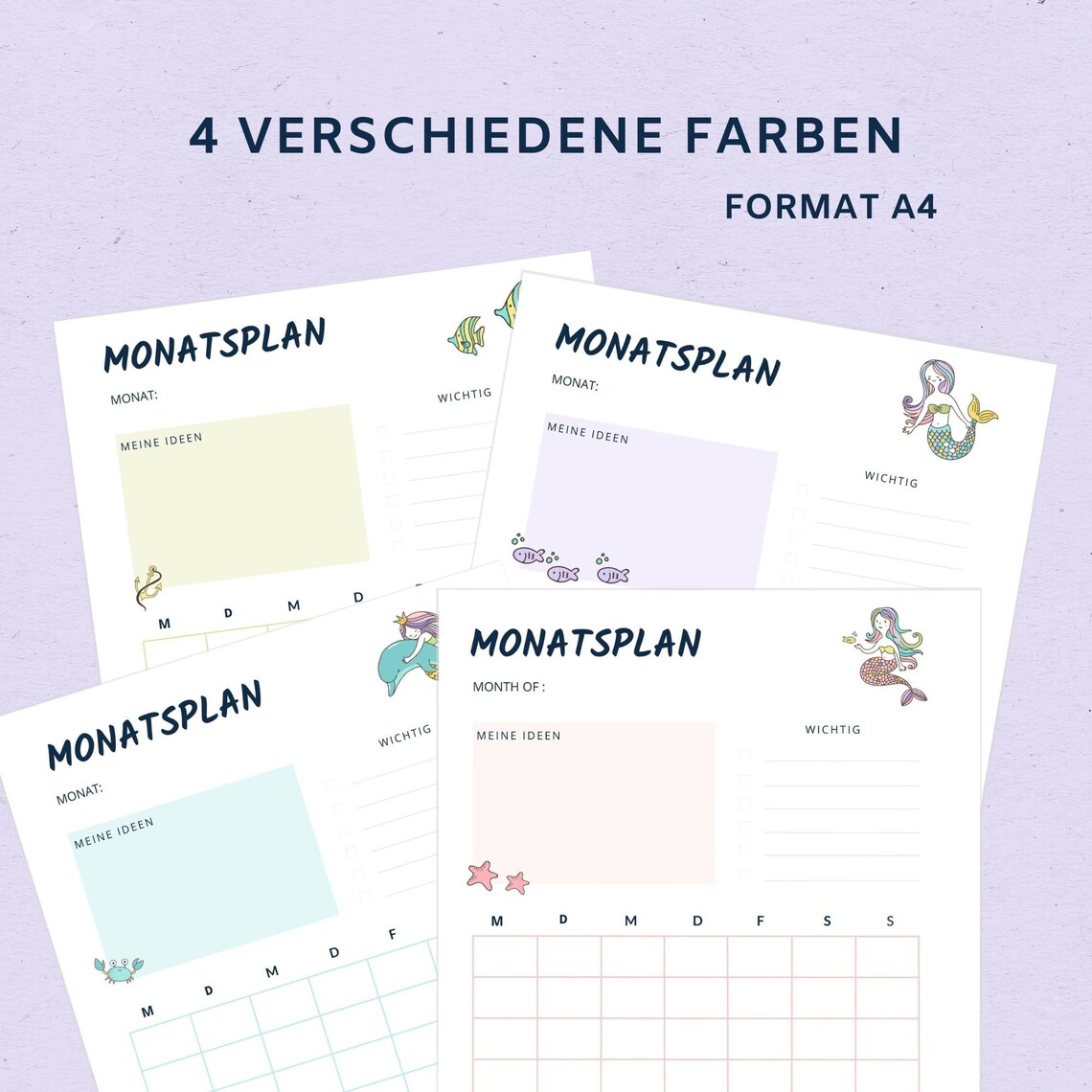 German Monthly Planner Printable, DIN A4 Portrait, Instant Download ...