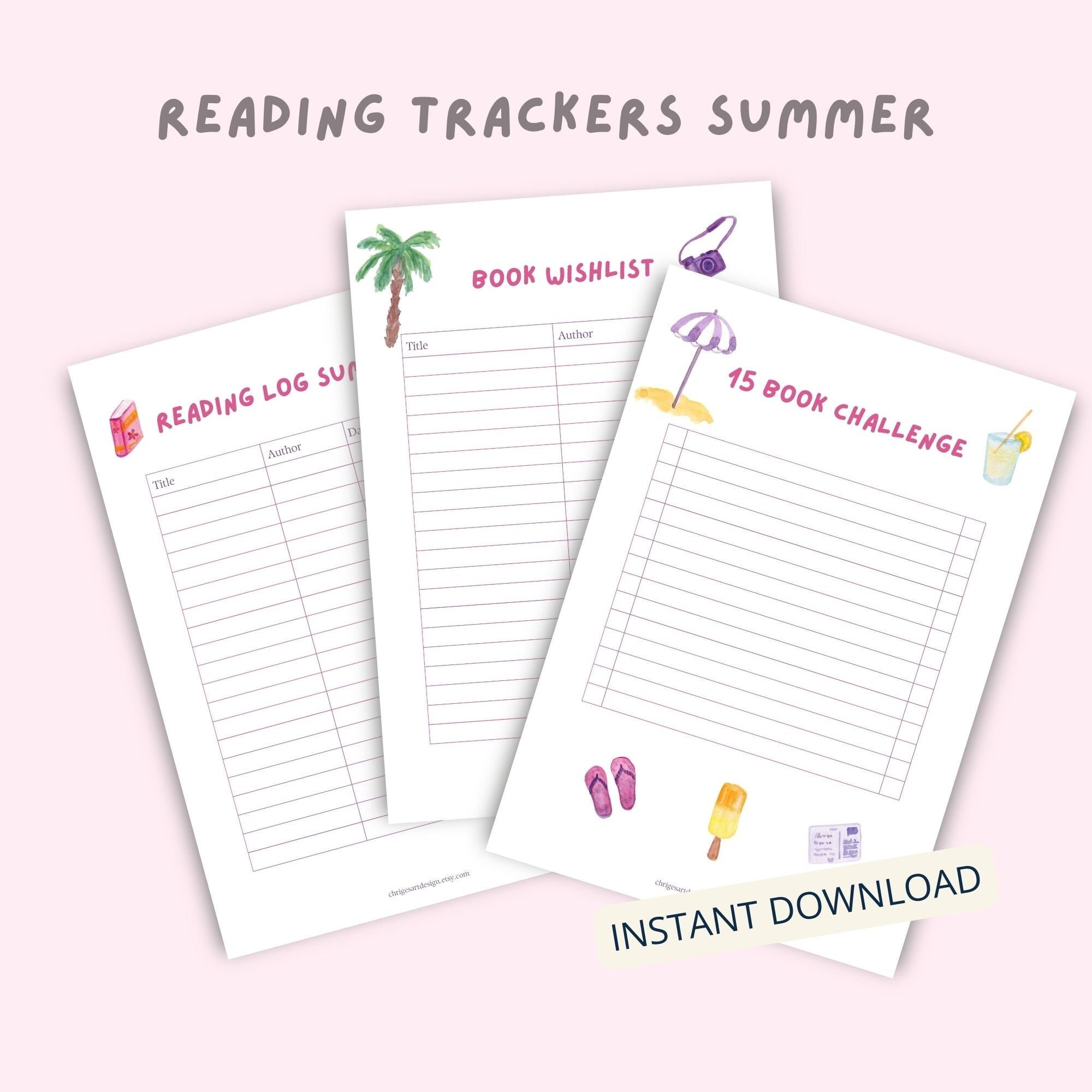 Summer Reading Tracker Bundle, Cute Reading Journal, Colorful Printable ...