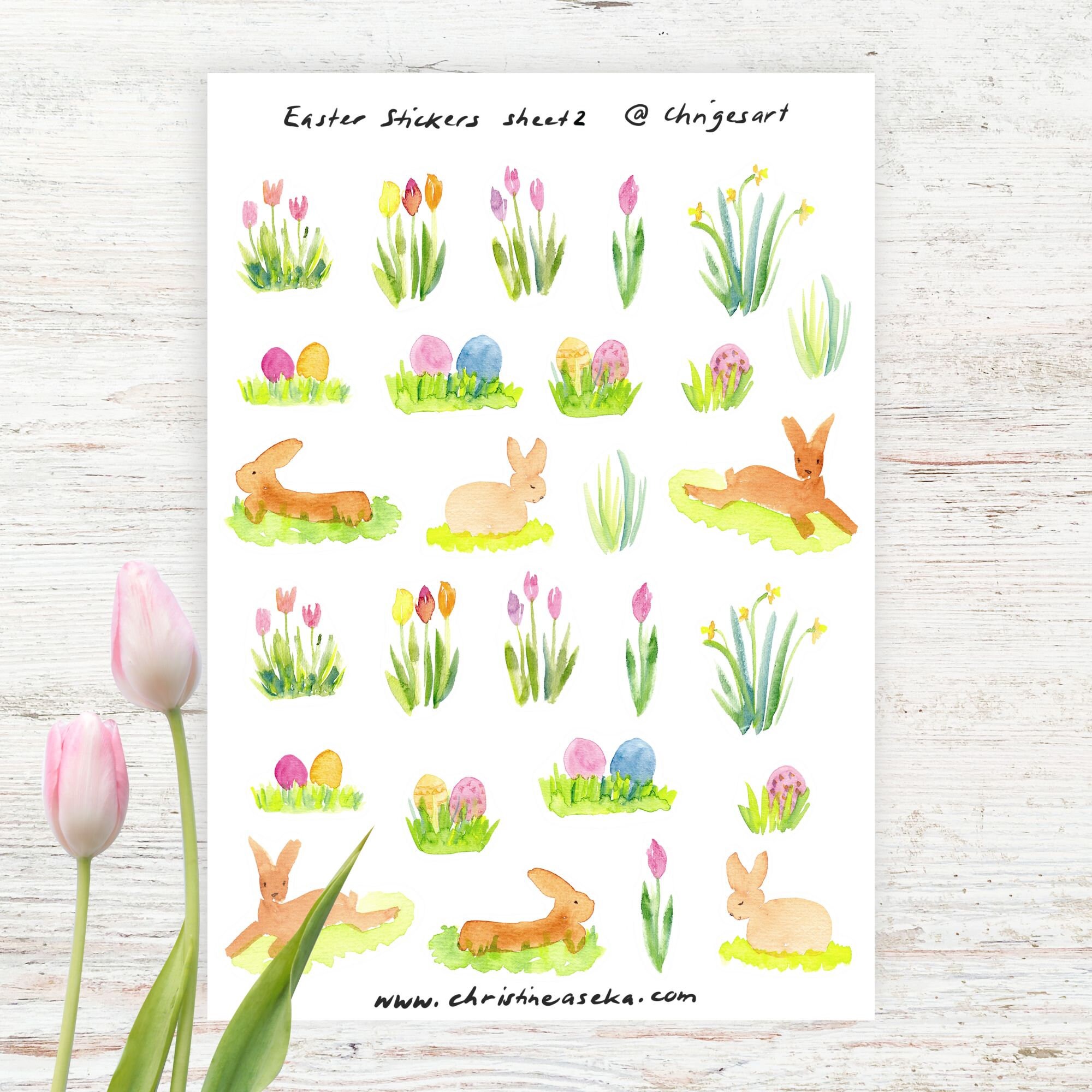 Easter Sticker Sheet, Easter Stickers, Watercolor Stickers, Spring ...