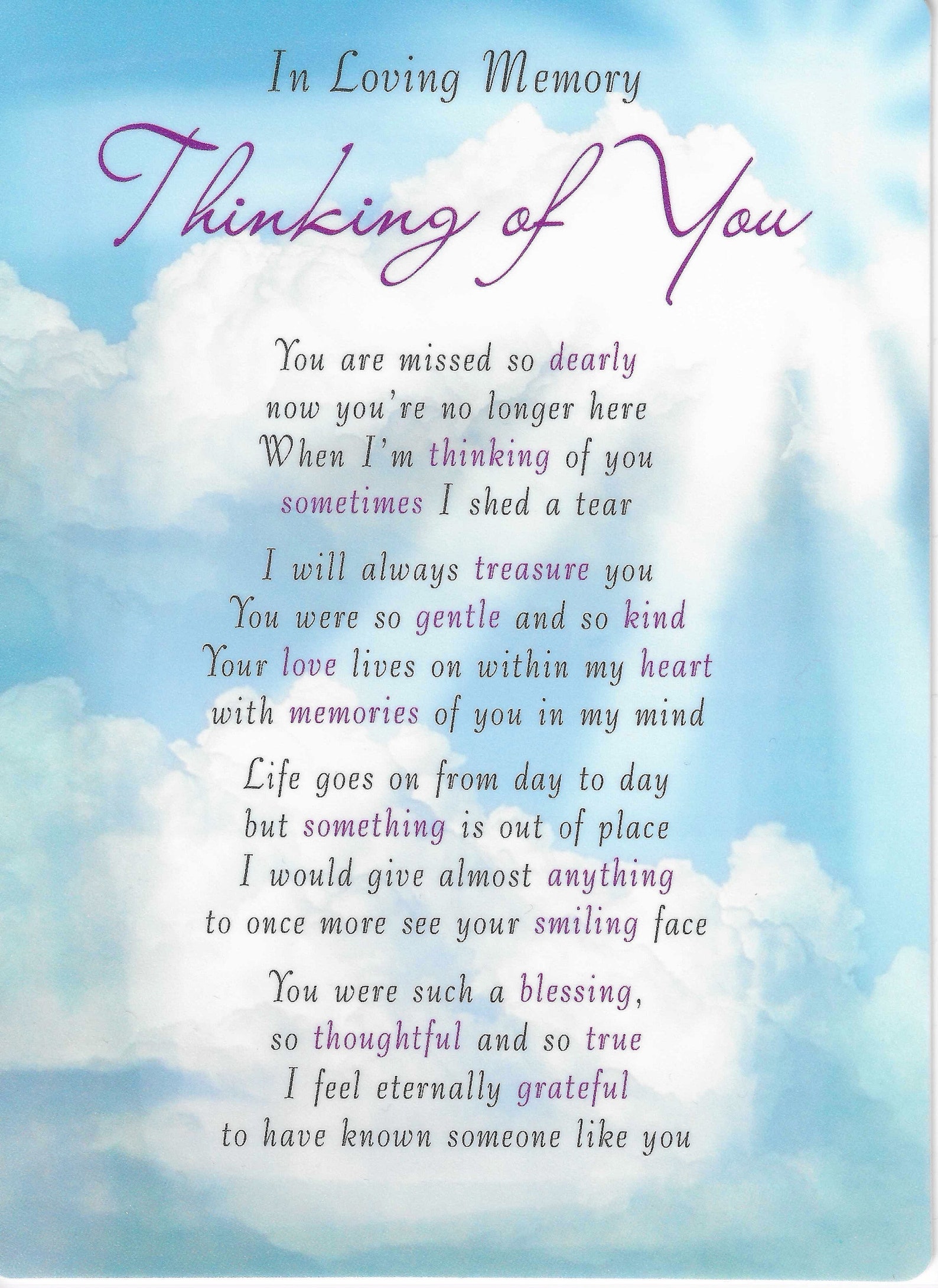 Grave Memorial Card, in Loving Memory Thinking of You - Etsy