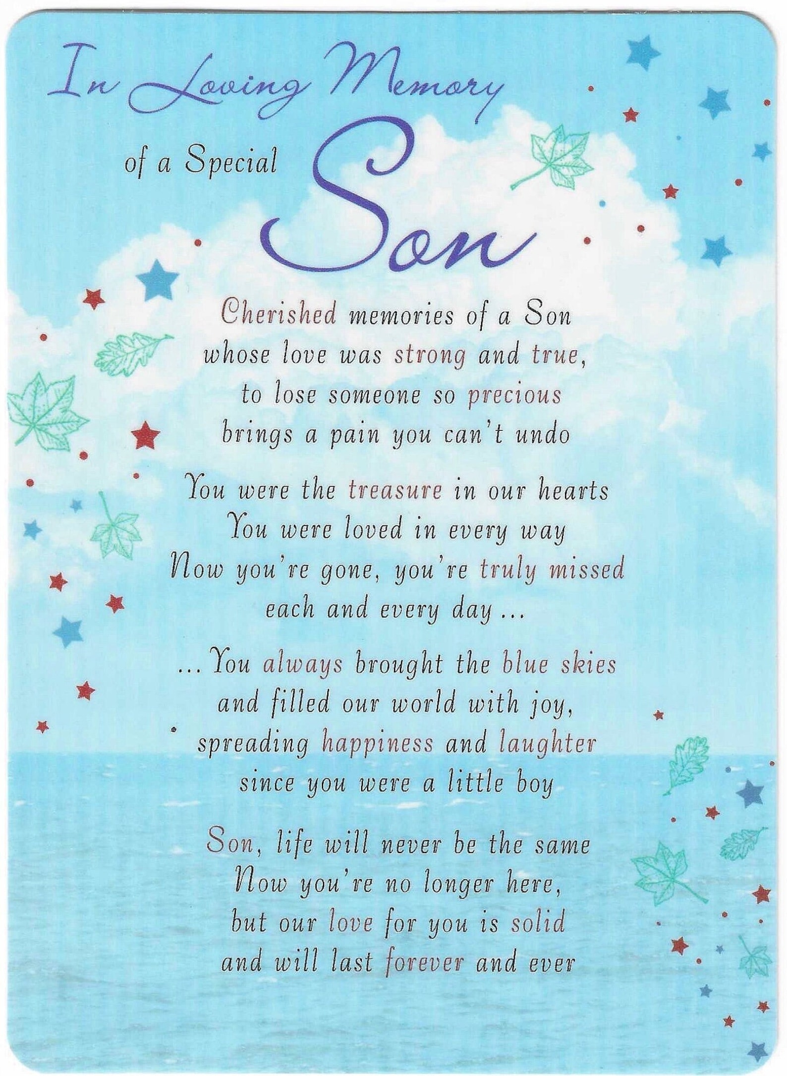 Grave Memorial Card, in Loving Memory of a Special Son - Etsy
