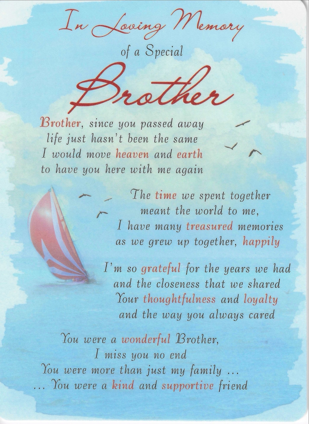 Grave Memorial Card, in Loving Memory of a Special Brother - Etsy