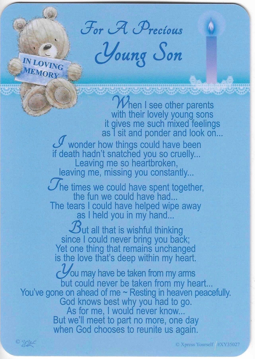 Grave Memorial Card, for A Precious Young Son - Etsy