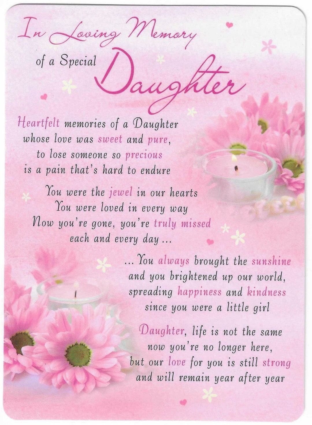 Grave Memorial Card, in Loving Memory of a Special Daughter - Etsy