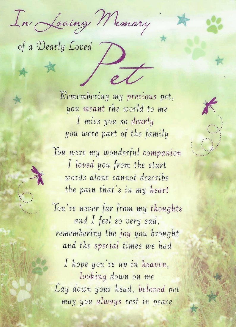 Grave Memorial Card, in Loving Memory of a Dearly Loved Pet - Etsy