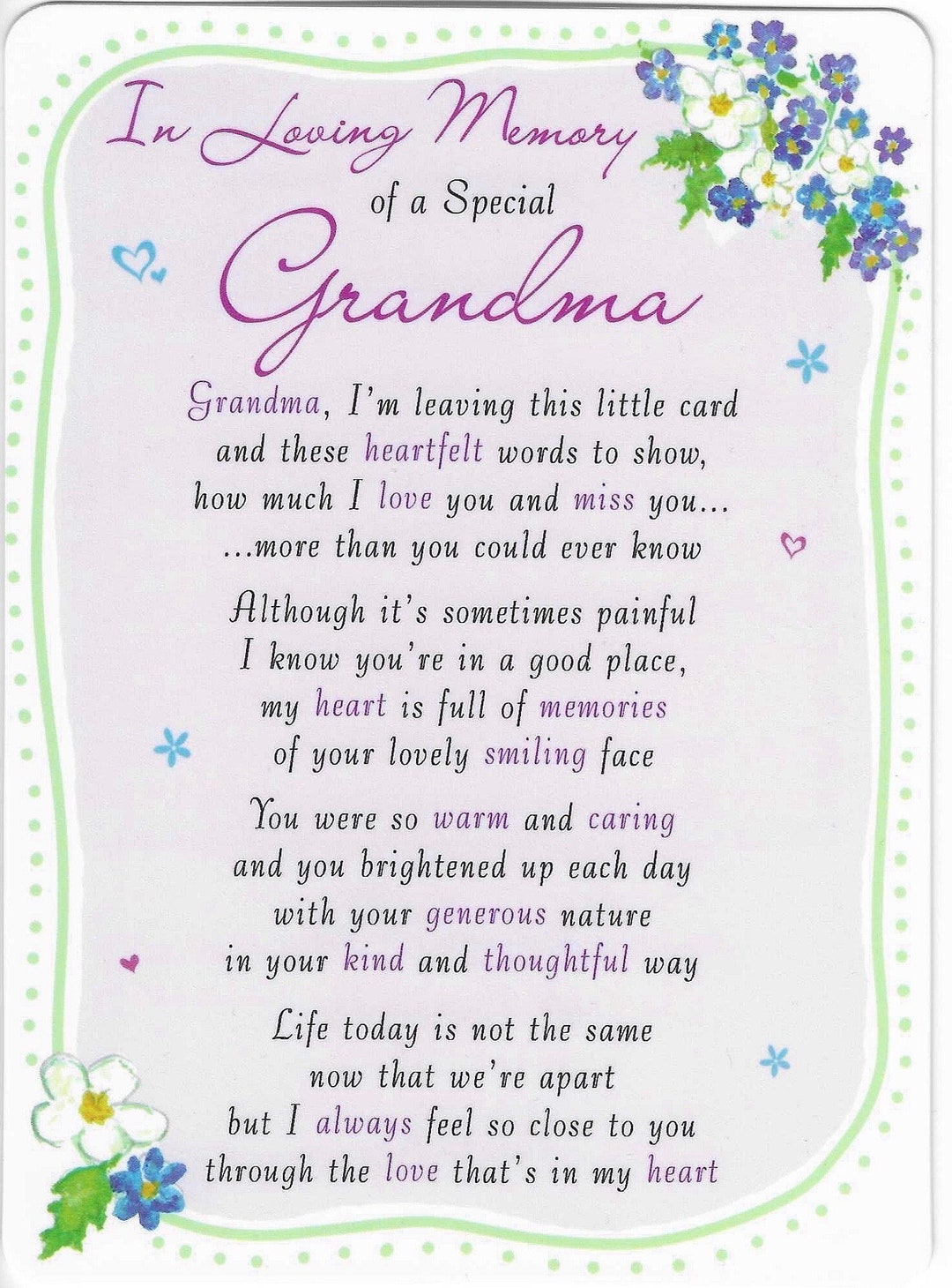 Grave Memorial Card, in Loving Memory of a Special Grandma - Etsy