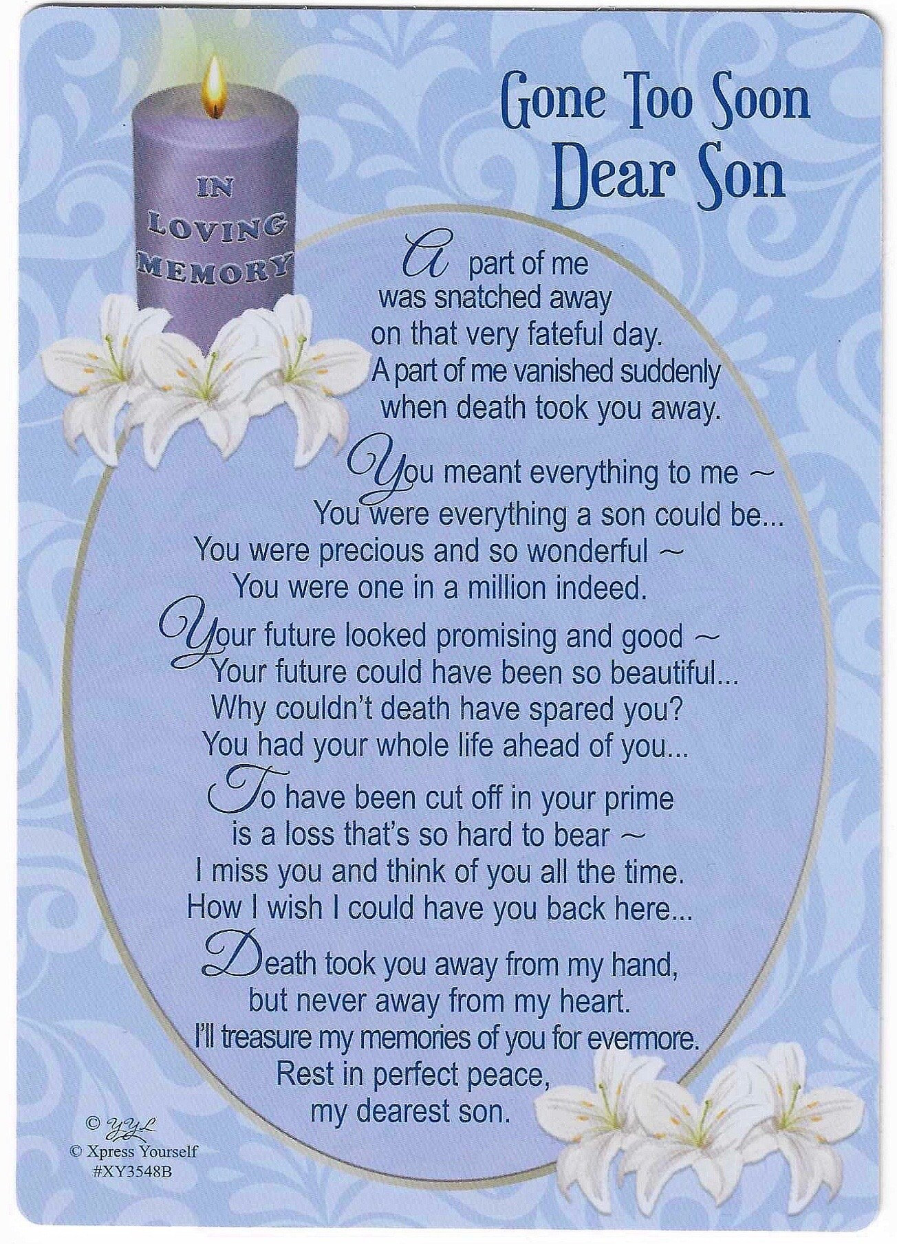 Grave Memorial Card, Gone Too Soon Dear Son - Etsy