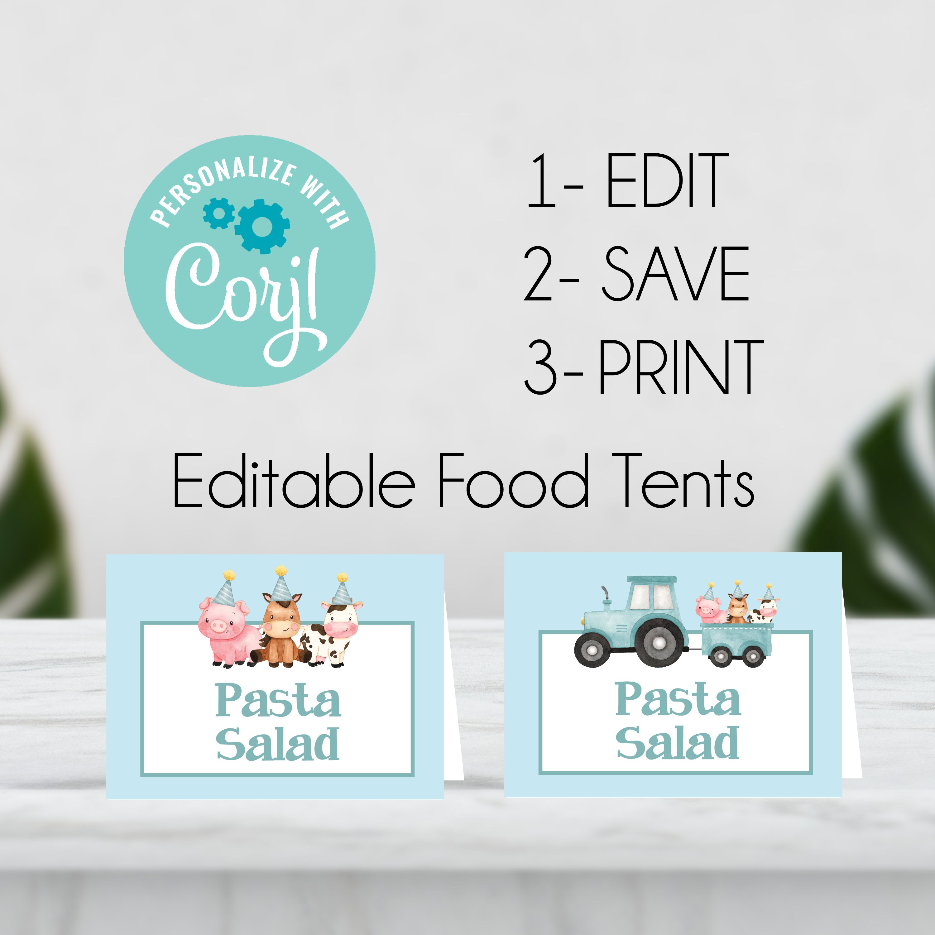 EDITABLE Blue Tractor Food Tents Farm Animals Food Labels - Etsy