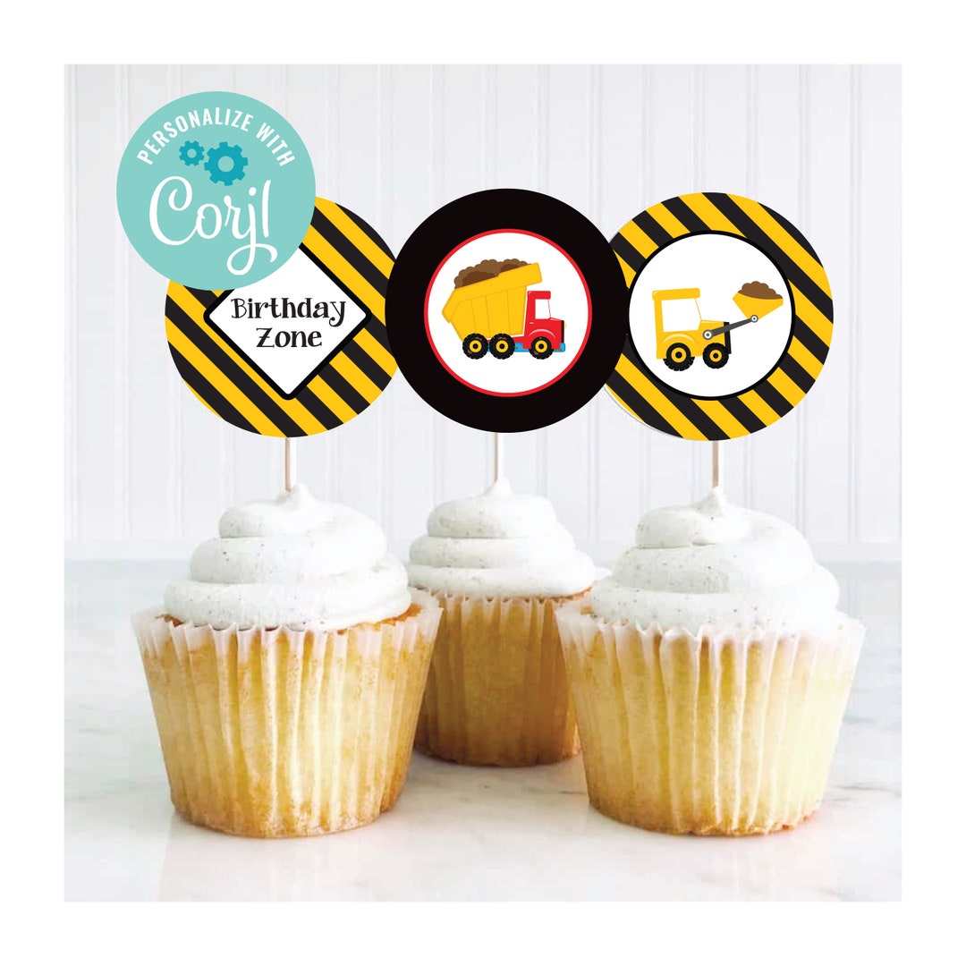 EDITABLE Construction Cupcake Toppers construction Birthday, Birthday ...