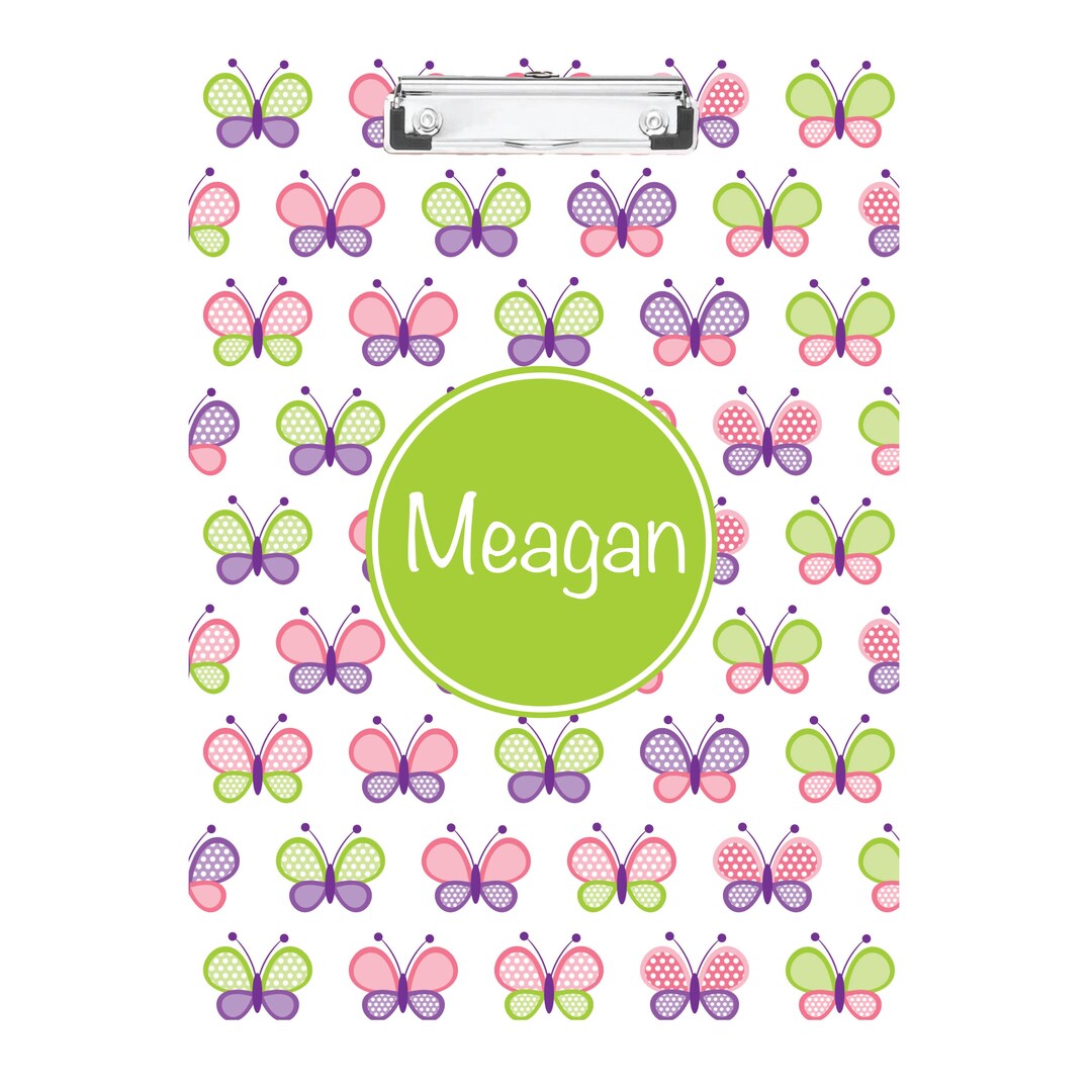 Multicolored Butterflies Green Clipboard Monogrammed Clip - Etsy