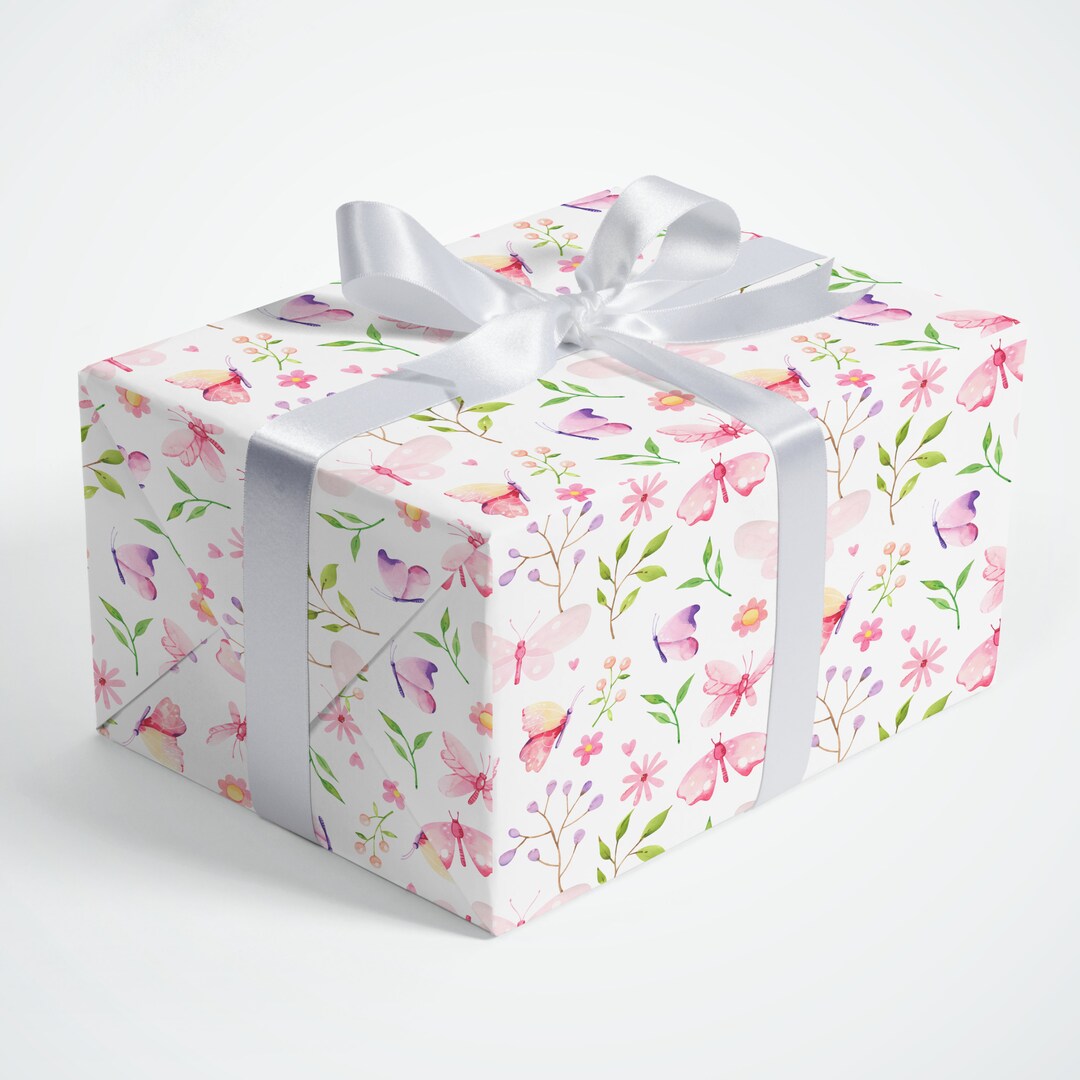Pink Butterflies Wrapping Paper 5 Sheets Custom Paper, Wrapping Paper ...