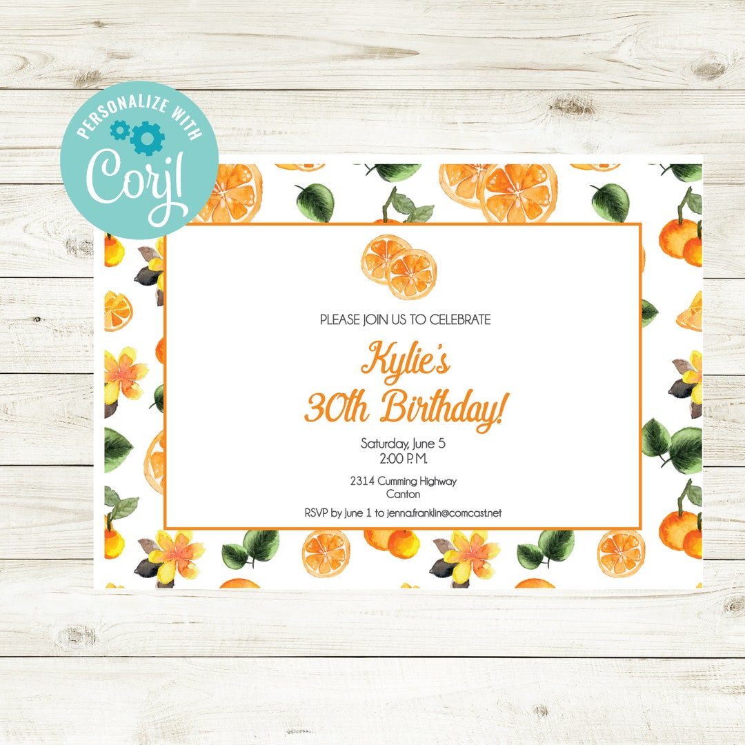 EDITABLE Orange Grove Birthday Invitation Summer Invitation, Oranges ...