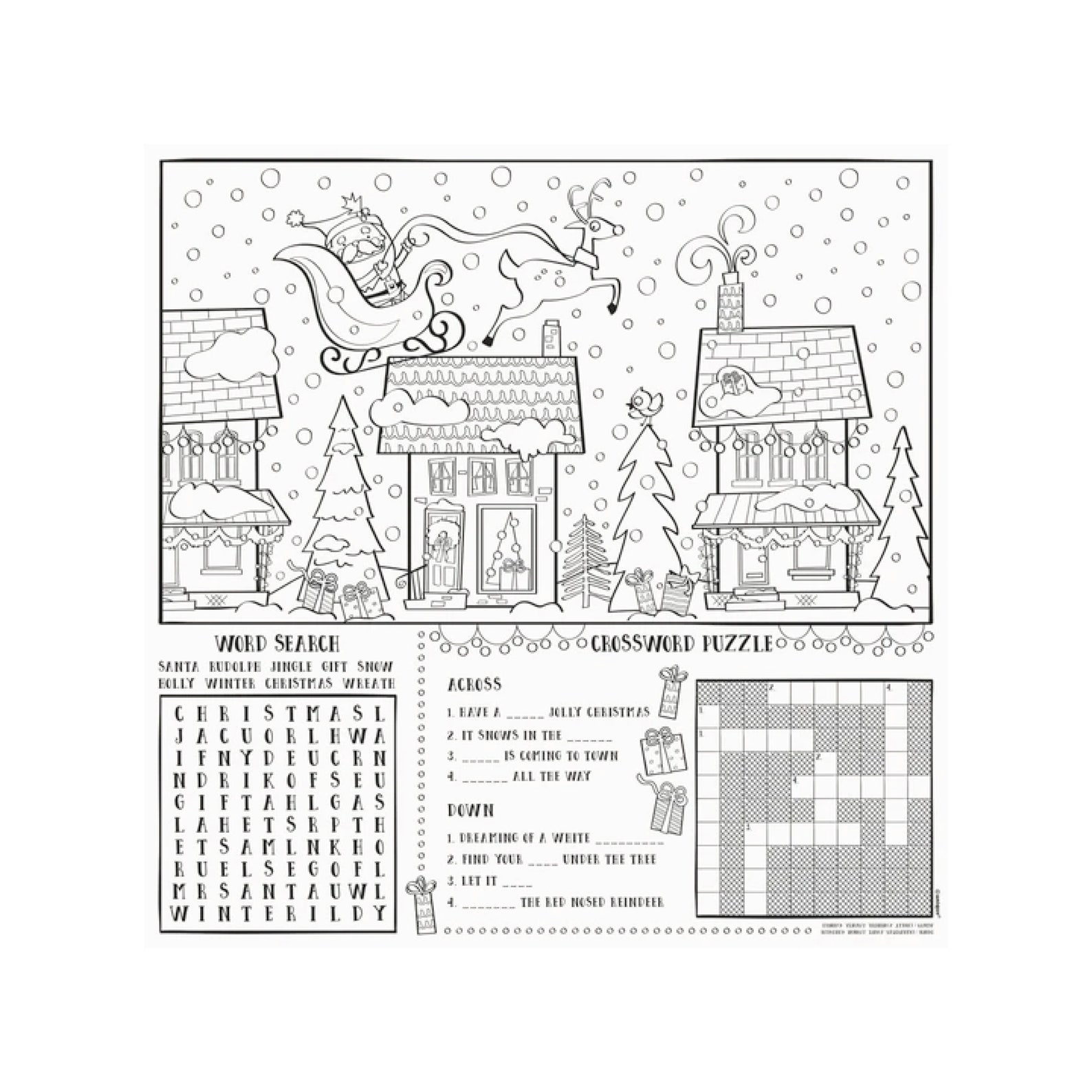 Christmas Coloring Placemats Printable, Santa, Elves, Gingerbread ...