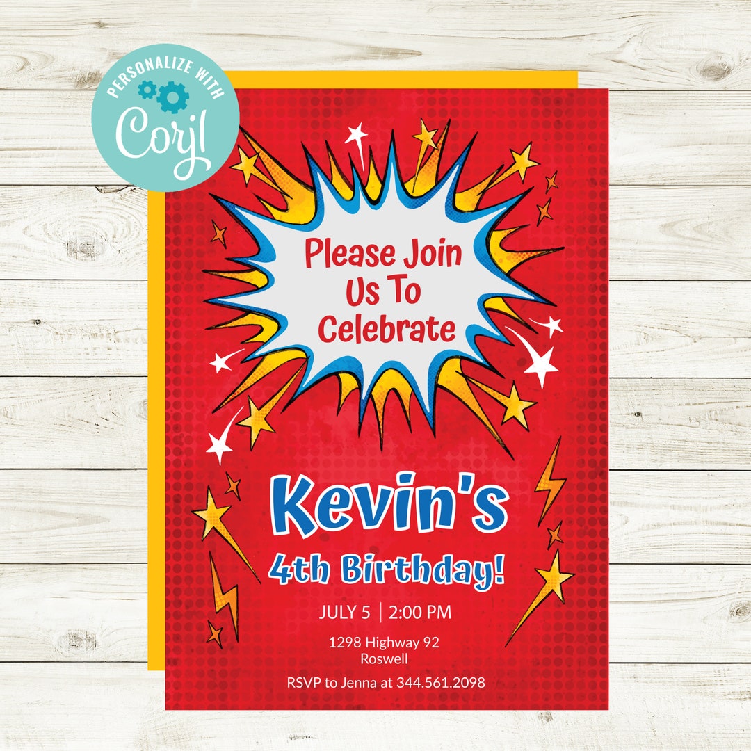 EDITABLE Super Hero Invitation, Super Hero Birthday Invite, Superhero ...